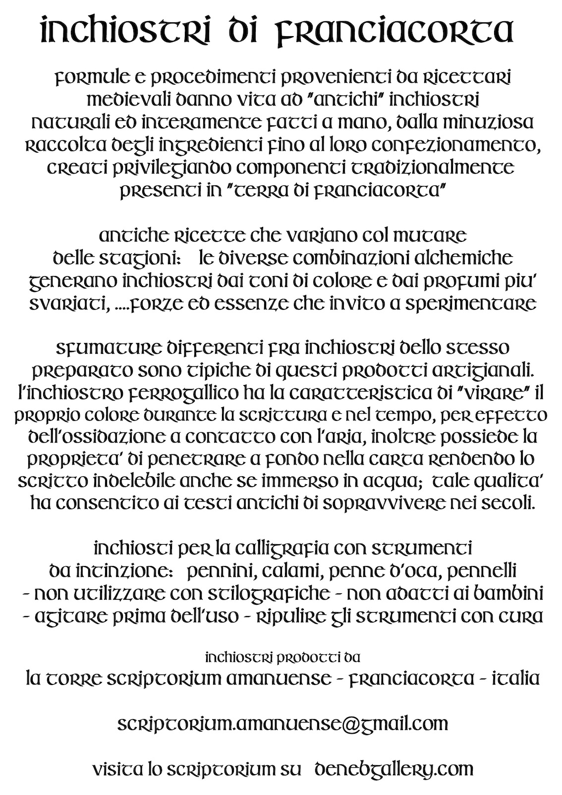 Inchiostri di Franciacorta produzione de La Torre Scriptorium Amanuense